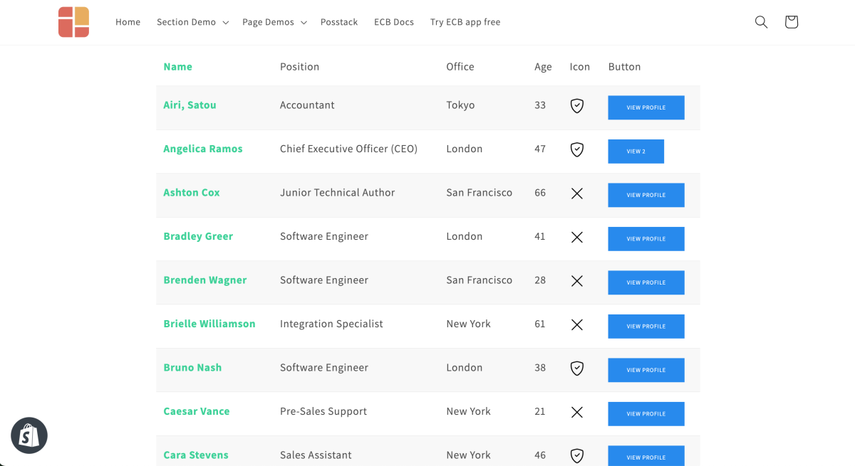 Block: Table - Posstack.com Documentation